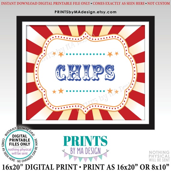 Chips Sign Circus/carnival Themed Party Concession Stand - Etsy