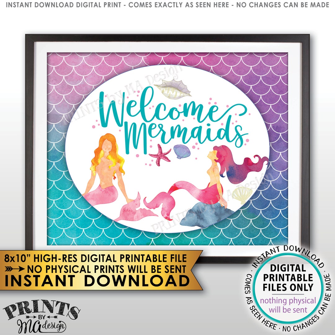 Mermaid Party Sign, Mermaid Birthday Party, Mermaid Welcome Mermaids ...