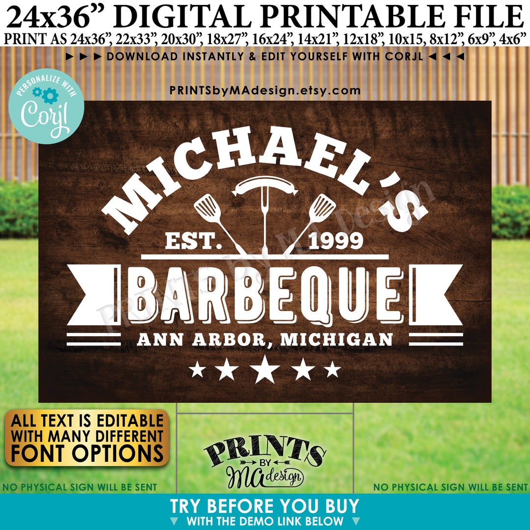 Editable BBQ Sign, Backyard Barbecue, Barbie Grill Smokehouse, Custom ...