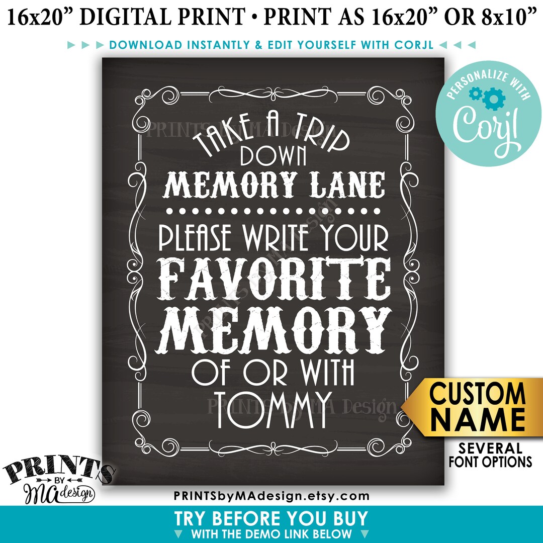 Memory Sign Take A Trip Down Memory Lane Share A Favorite Memory