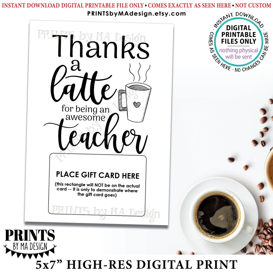 Thanks a Latte Card, Gift Card Holder for Teacher Gift for Teacher ...
