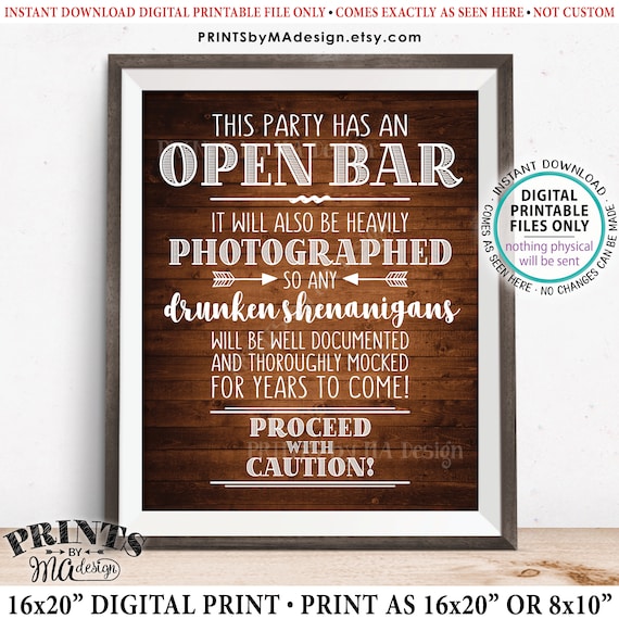 Party Open Bar Sign Drunken Shenanigans Photographs | Etsy