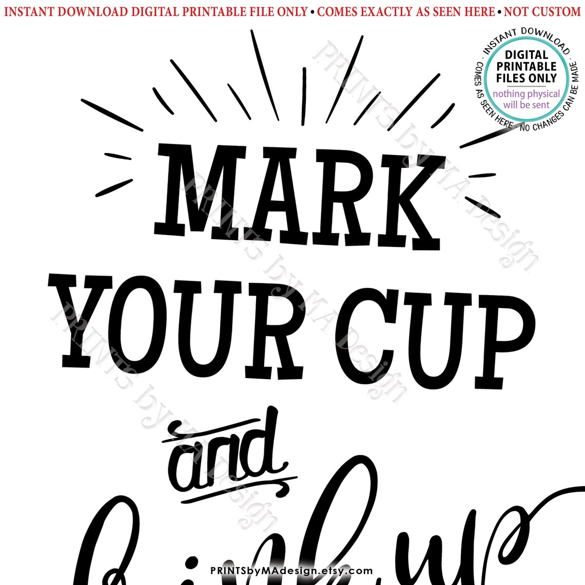 Mark Your Cup and Drink up Sign, Write Your Name on a Cup, PRINTABLE ...