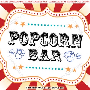 Carnival Popcorn Bar Sign, Circus Popcorn Station, Carnival Theme ...