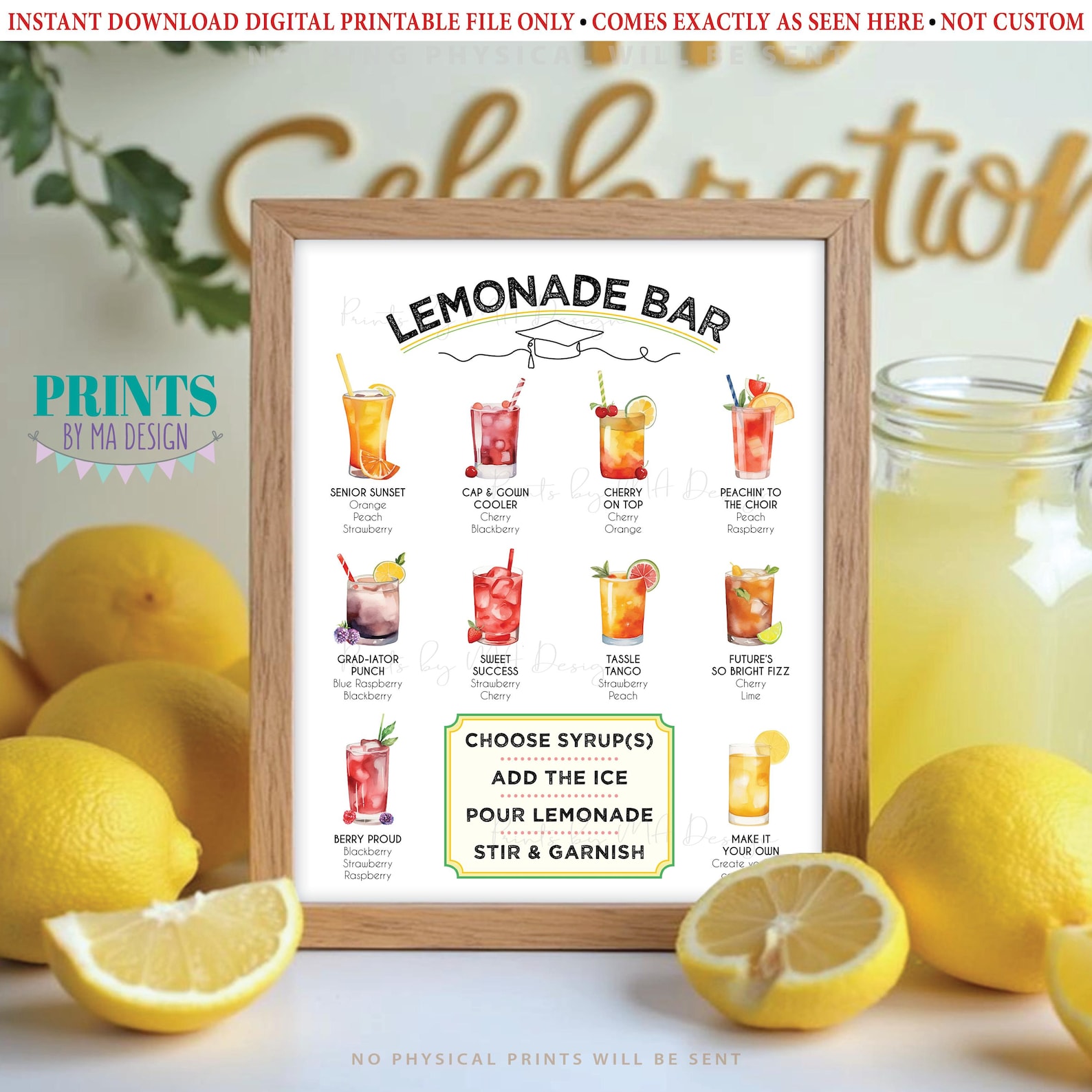 Graduation Party Lemonade Bar Menu, Graduate Drink Station, Fruit ...