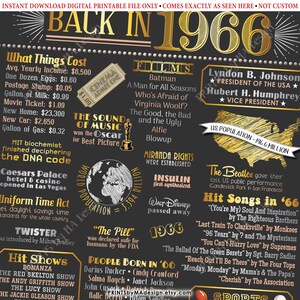 Back in the Year 1966 Birthday Sign, Flashback to 1966 Poster Board ...