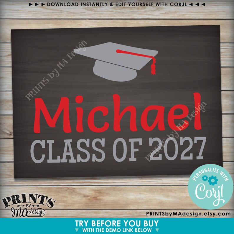 Editable Class Of Graduation Sign Custom PRINTABLE 5x7 | Etsy