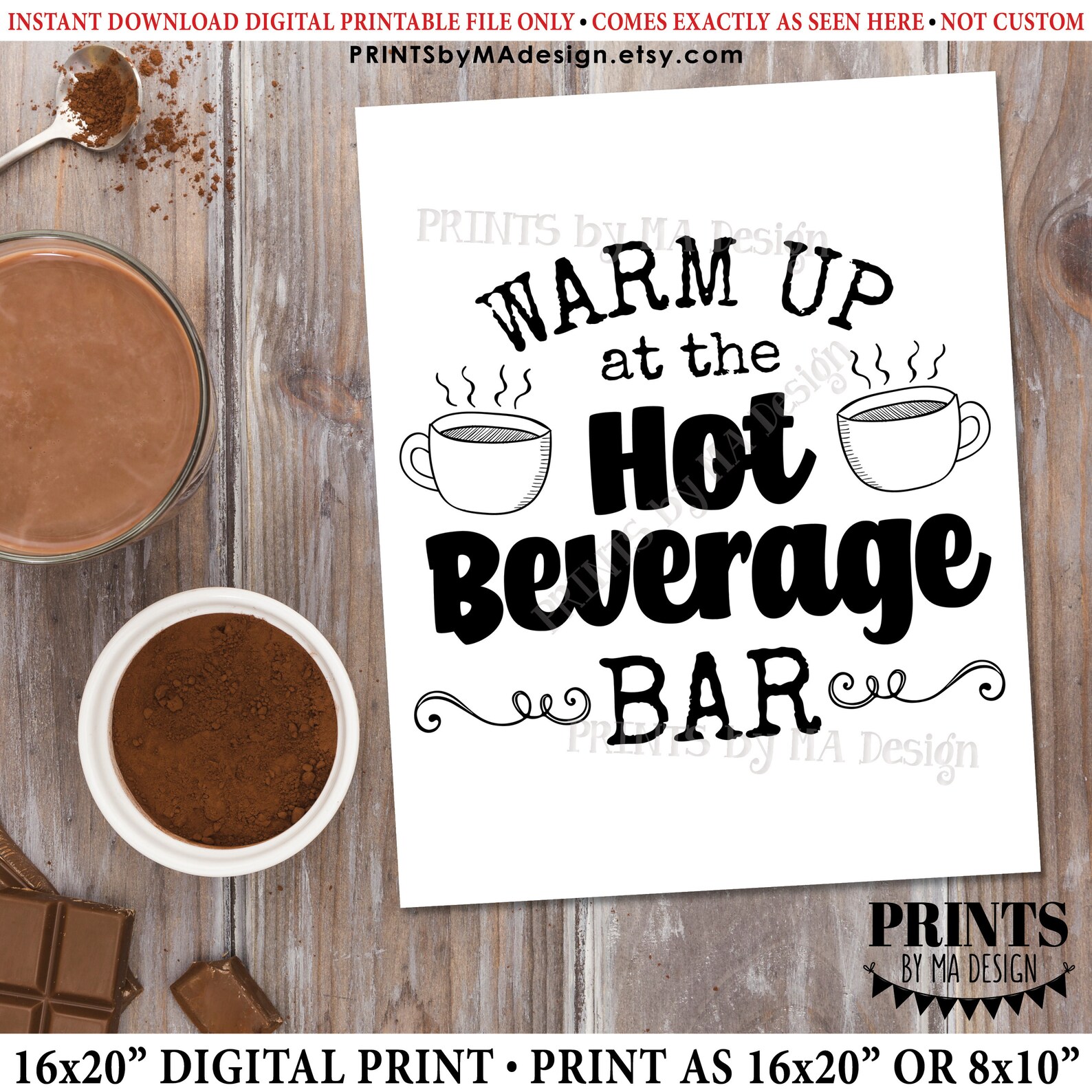 Hot Beverage Bar Sign, Chocolate Station, Cocoa Drink Display, Warm ...