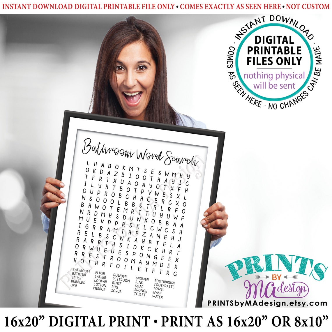 Bathroom Word Search, Fun Bathroom Puzzle Housewarming Gift, PRINTABLE ...