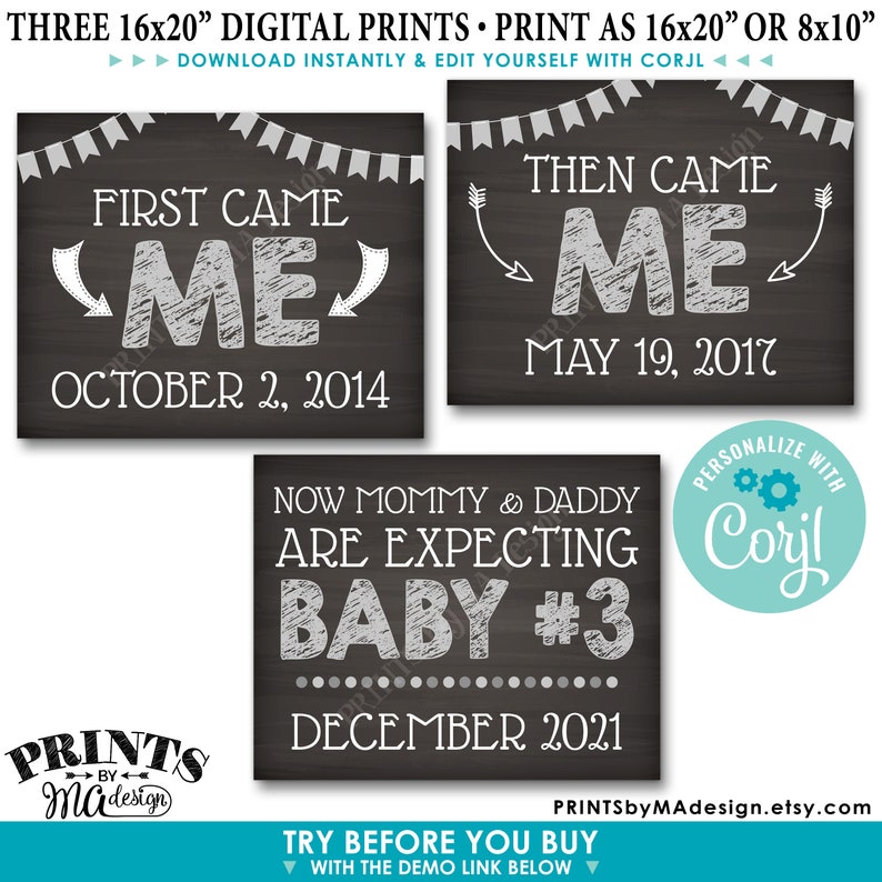 3rd Baby Pregnancy Announcement First Came Me Then Me Now - Etsy