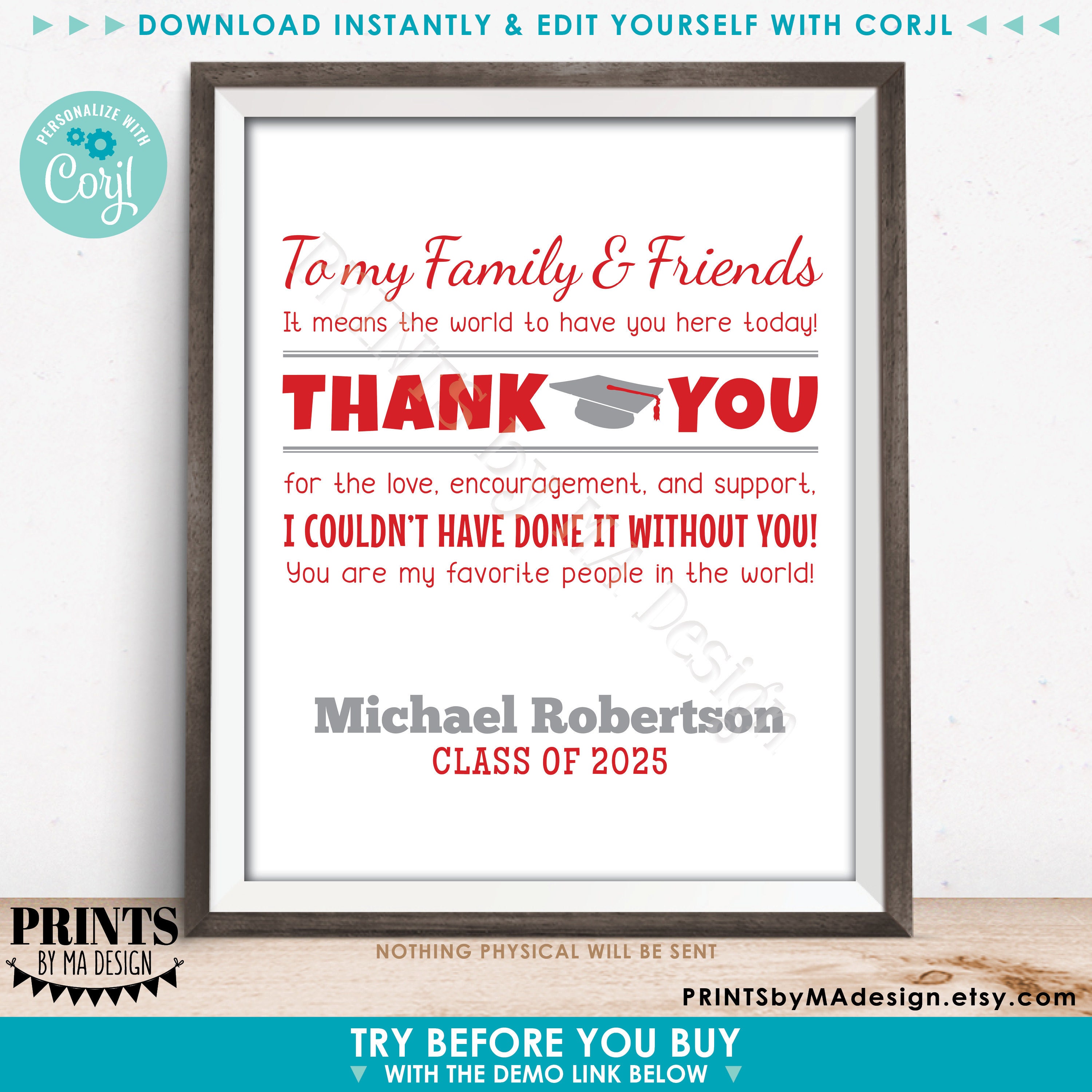 Graduation Thank You Sign, Thanks from the Grad Poster, PRINTABLE ...