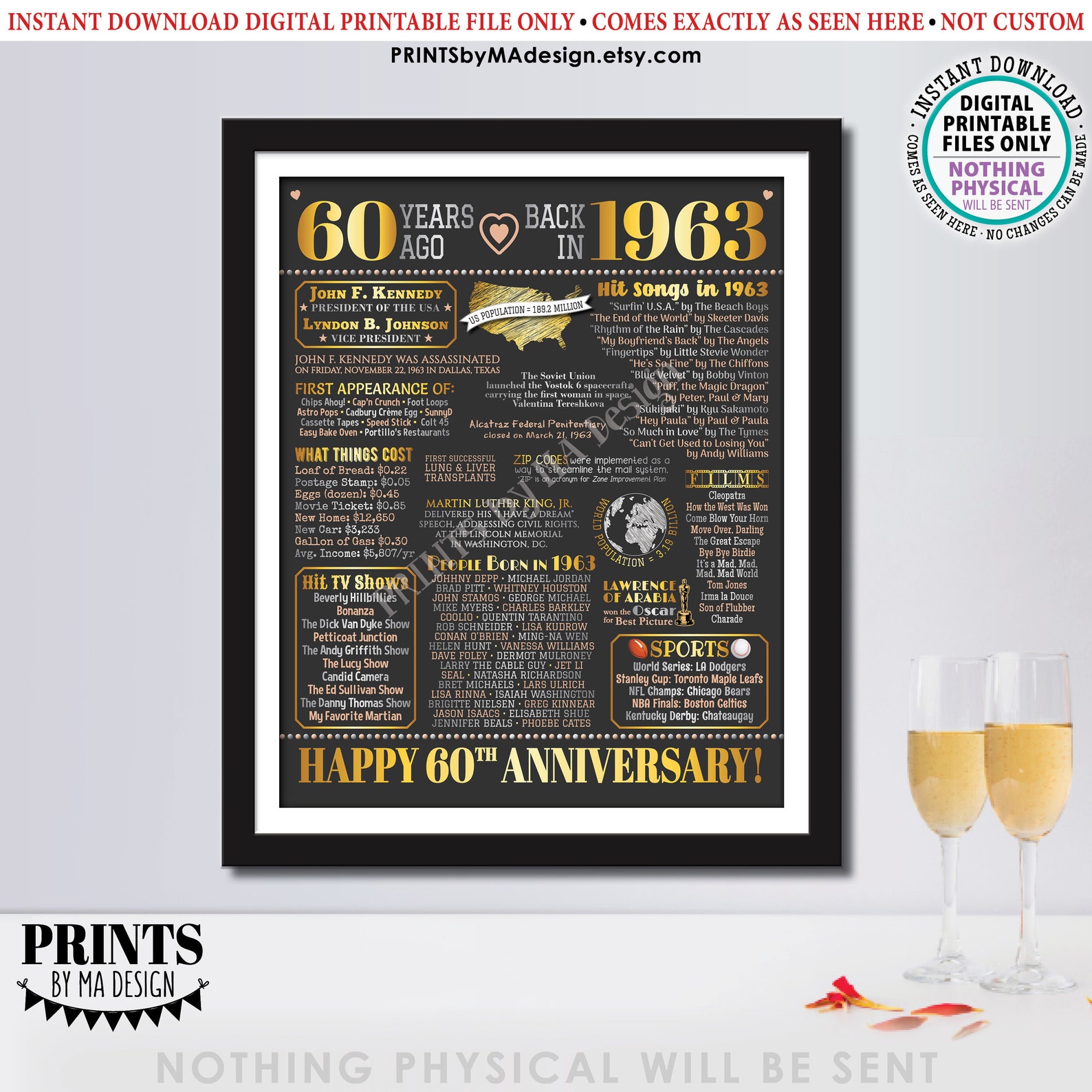 60th Anniversary Poster Board Back in 1963 Flashback 60 - Etsy