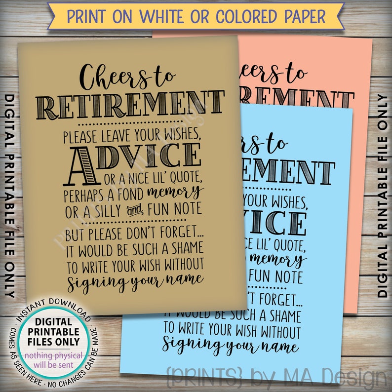 Cheers to Retirement Party Sign, Leave Your Wishes, Advice, Memory, Etc ...