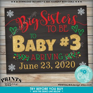 Baby #3 Christmas Pregnancy Announcement, Big Sisters to Third Child ...