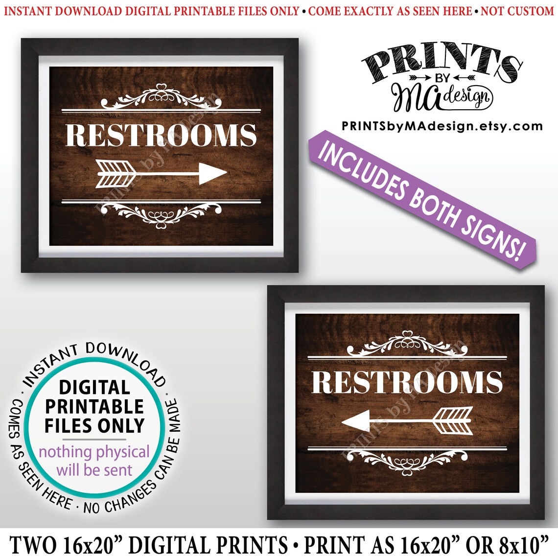 Restroom Sign Directions Arrows Point to Restrooms Directions - Etsy