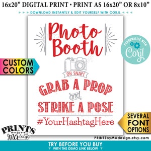 Photobooth Sign, Share on Social Media, Custom Colors, PRINTABLE 8x10 ...