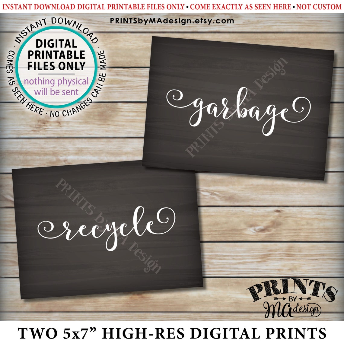 Garbage and Recyclable Signs Trash & Recycling Party Clean | Etsy