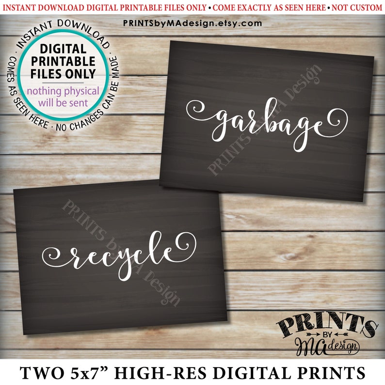 Garbage and Recyclable Signs Trash & Recycling Party Clean | Etsy