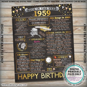 Back in 1959 Birthday Sign, Flashback to 1959 Poster Board, ’59 B-day ...