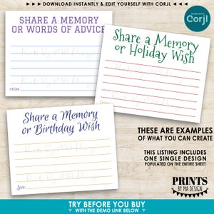 Custom Share a Memory Card, Memories Wishes Advice Note, Editable ...