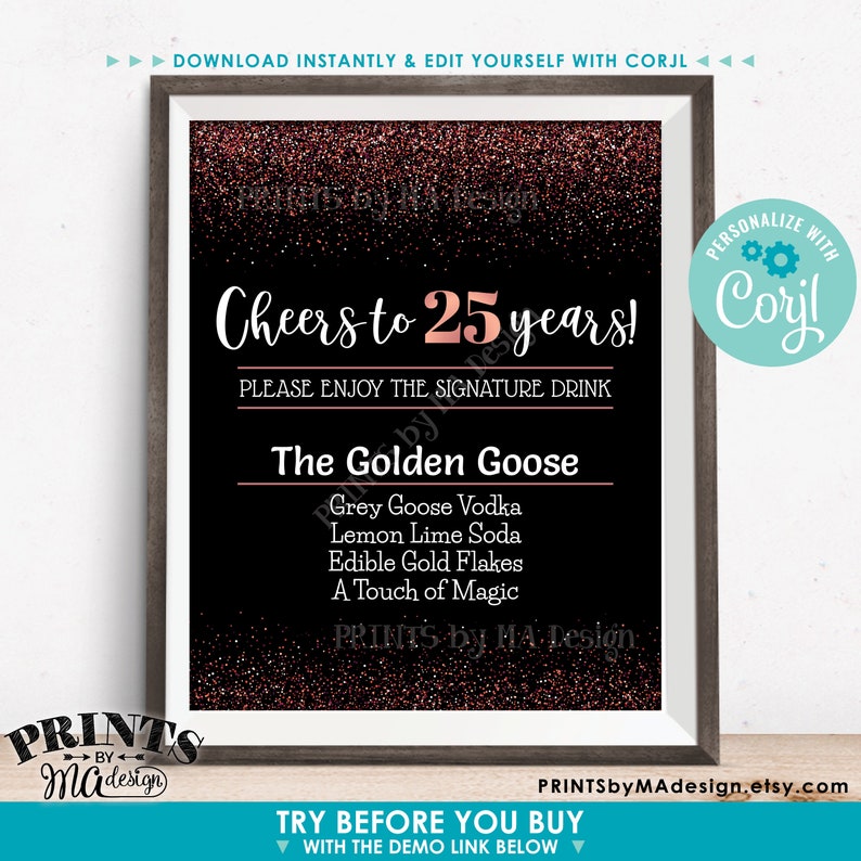 Signature Drink Sign, Cheers to Years (any Number), PRINTABLE 8x10 ...