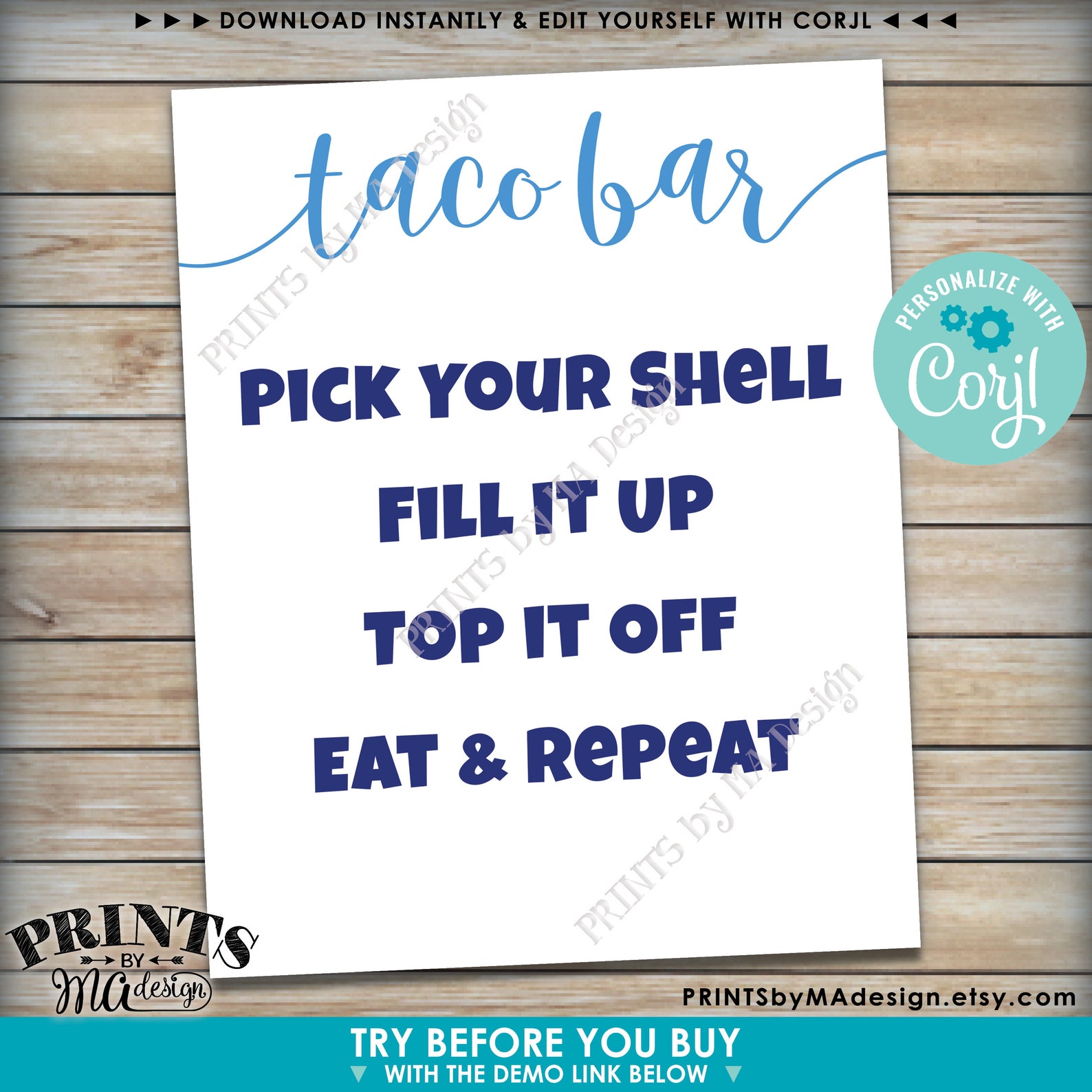 Taco Bar Menu Sign Fiesta Party Menu Custom PRINTABLE - Etsy