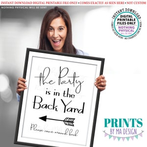 Party is in the Back Yard Please Come Around Back, Arrow Pointing Left ...