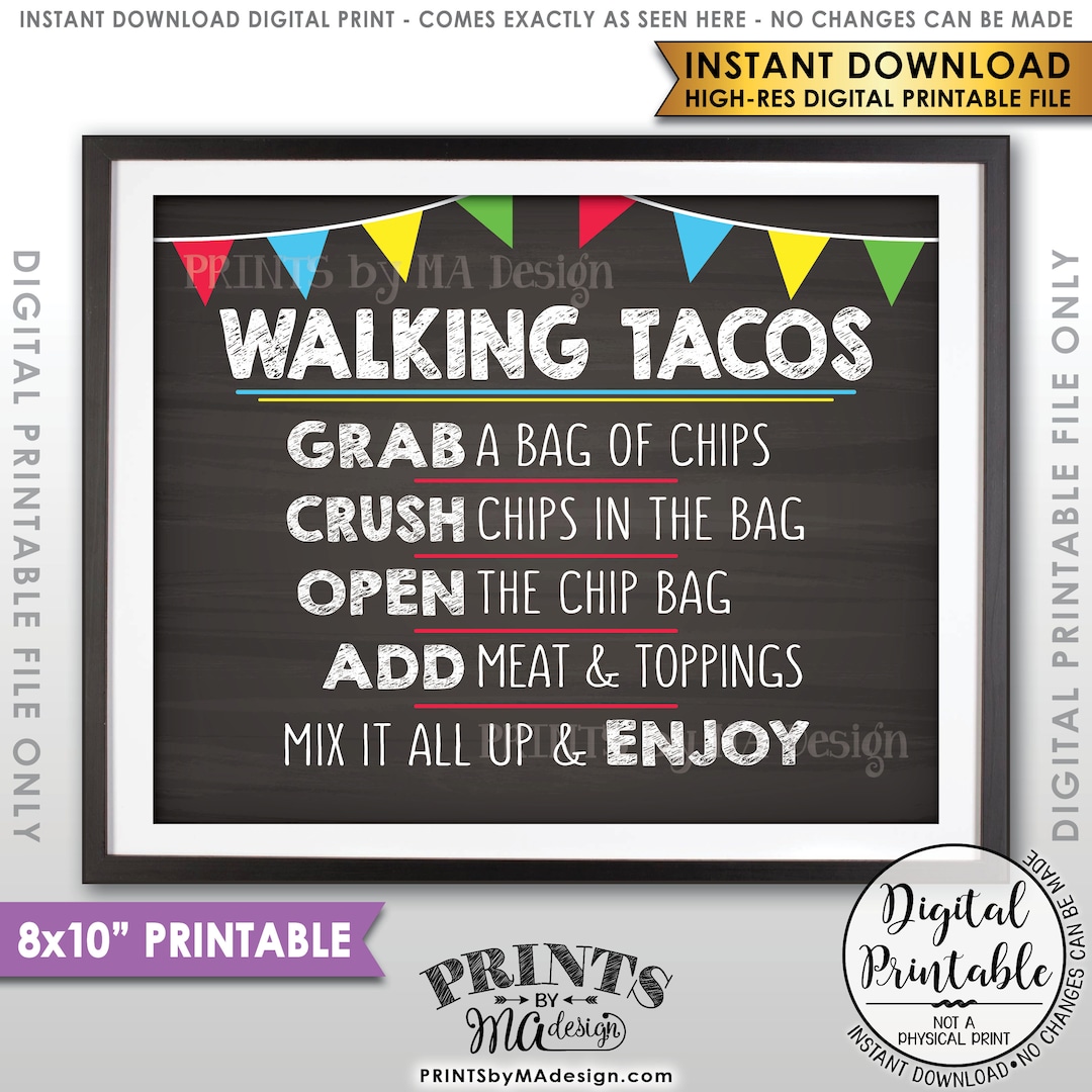 Walking Tacos Sign, Taco Bar Taco Sign, Cinco De Mayo, Sweet Sixteen ...