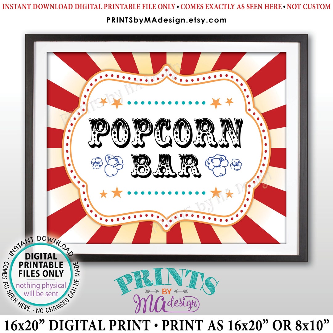 Carnival Popcorn Bar Sign, Circus Popcorn Station, Carnival Theme ...