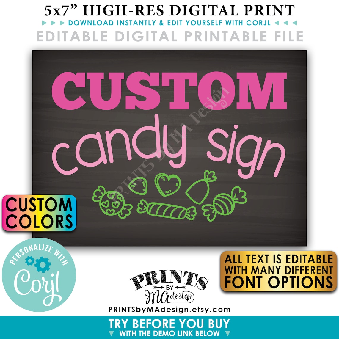 Editable Candy Sign Custom Candy Display All Text Can Be - Etsy