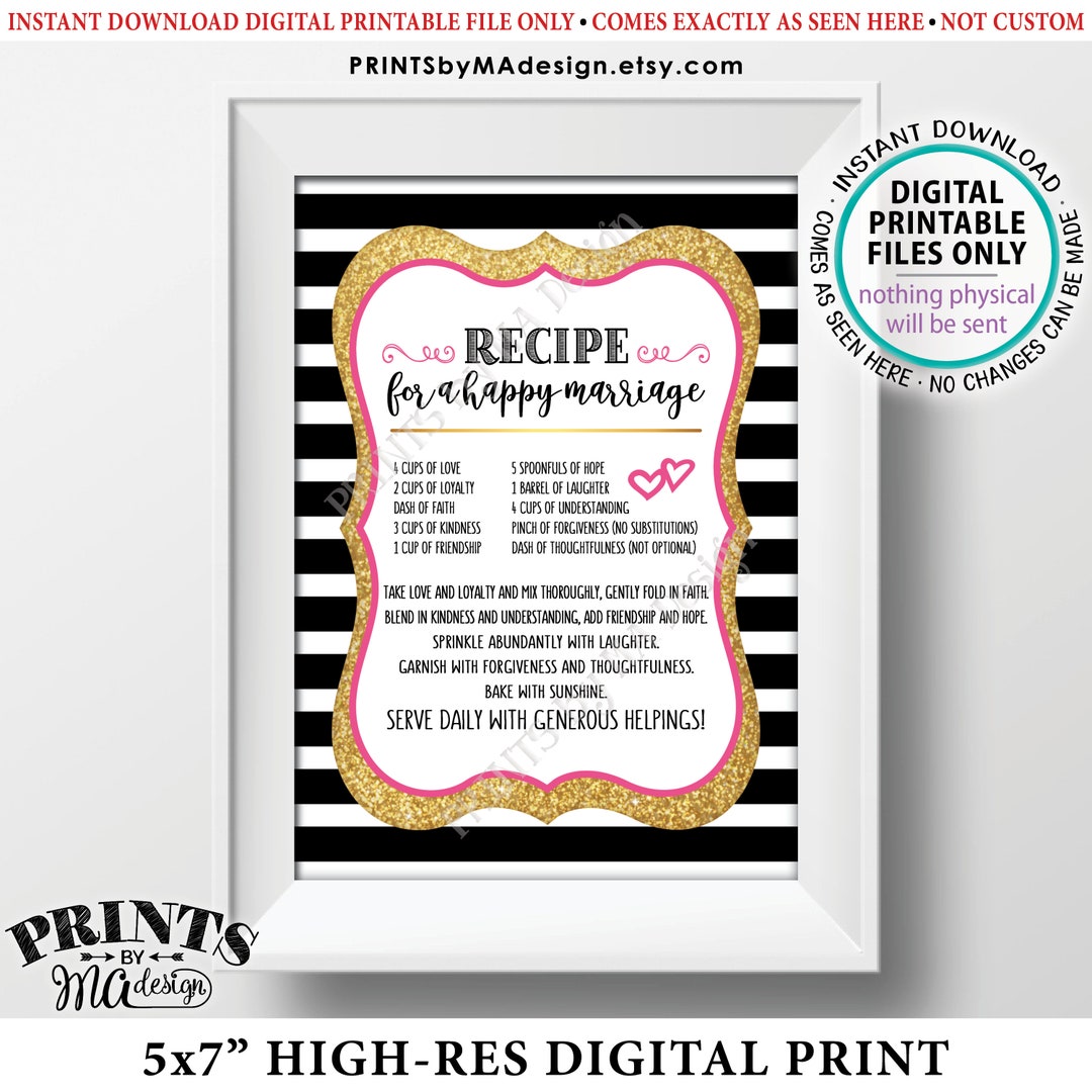 Recipe for a Happy Marriage Sign, Key to a Happy Marriage, Cute, Funny ...