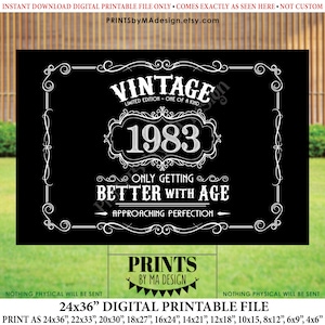 1983 Birthday Sign, Vintage Better With Age Poster, Whiskey Theme ...