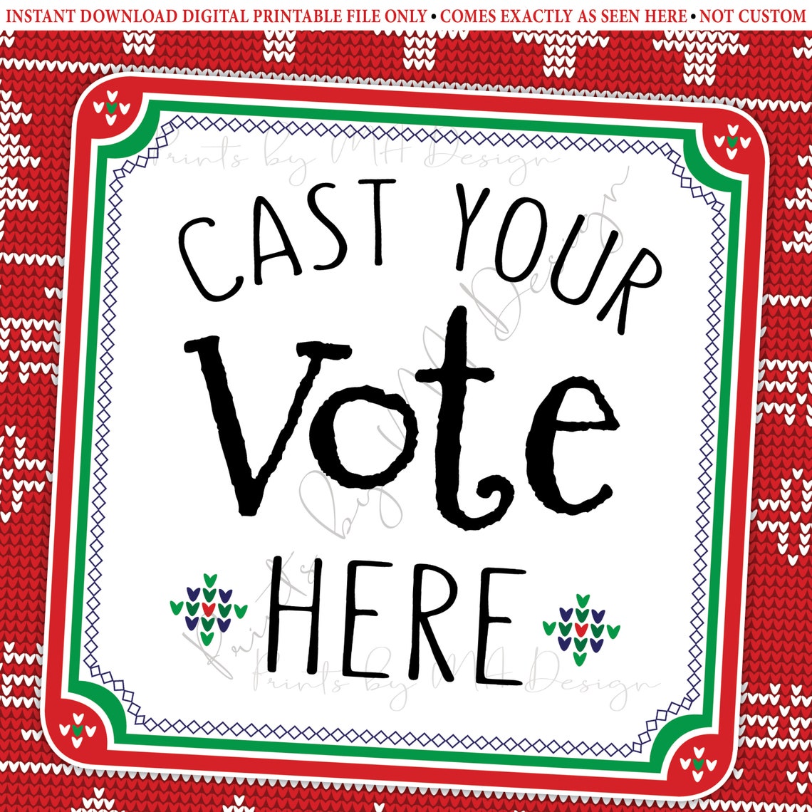 Cast Your Vote Here Ugly Christmas Sweater Voting Sign, Ugliest, Most ...