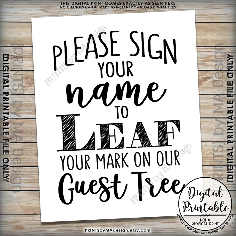 Sign a Leaf Signature, Please Sign Our Wedding Guest Tree Sign ...