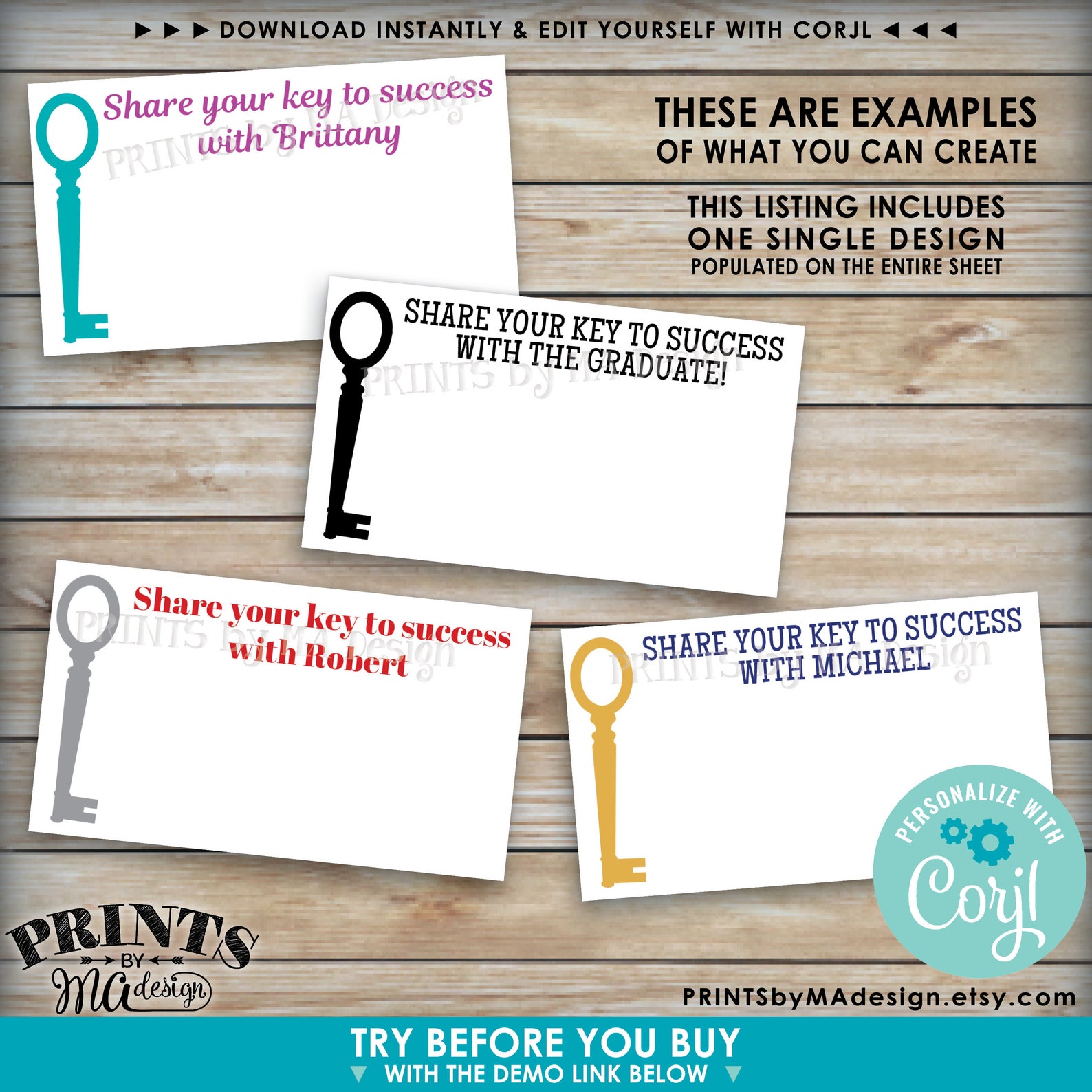 Editable Key to Success Cards, Have Guests Share Their Key to Success ...