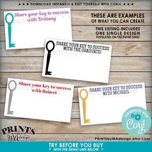 Editable Key to Success Cards, Have Guests Share Their Key to Success ...