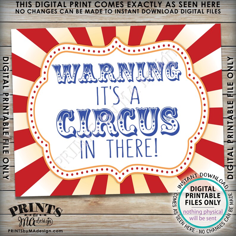 Circus Welcome Sign, Warning It's a Circus in There, Carnival Birthday ...