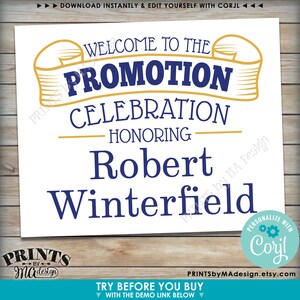 Welcome to the Promotion Celebration, Job Promotion Party Sign, Got ...