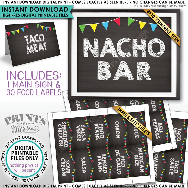 Nacho Bar Sign & Labels Build Your Own Nachos Station Mexican | Etsy