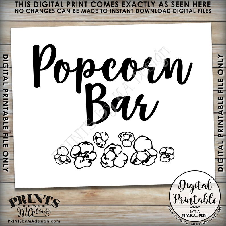 Popcorn Bar Sign, Popcorn Sign, Treat, Graduation Party, Birthday ...