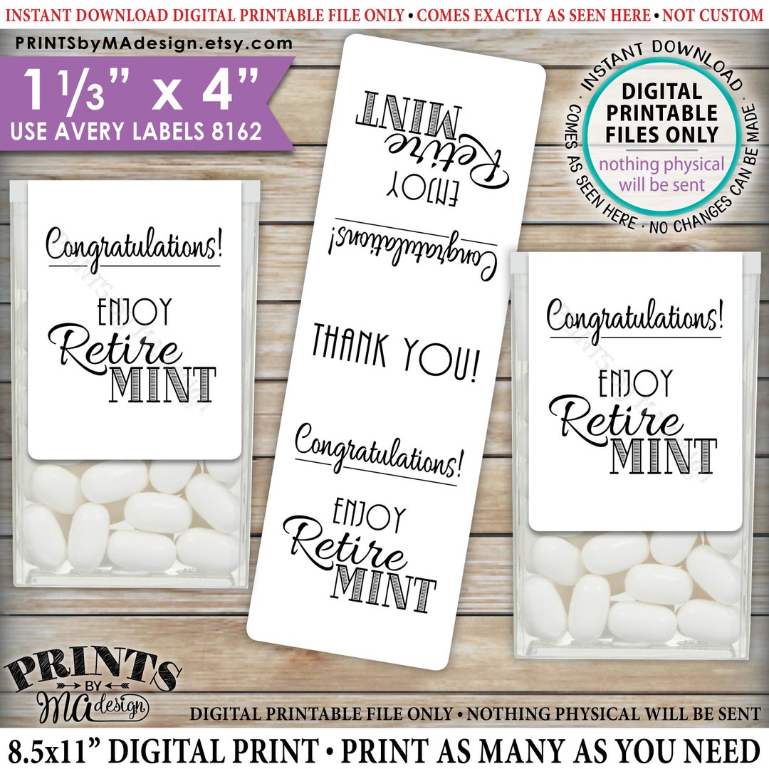 Retirement Party Tic Tac Labels, Retire MINT Stickers, Tic Tacs Labels ...