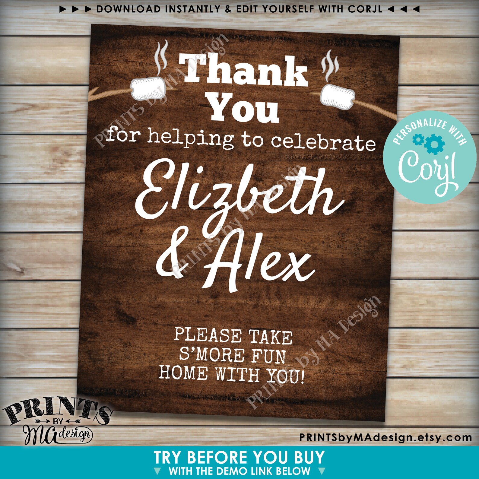 Custom S'more Sign, Smore Station, All Text is Editable, PRINTABLE 8x10 ...