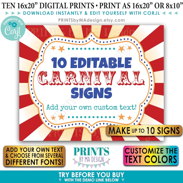 Carnival Party Signs - Etsy