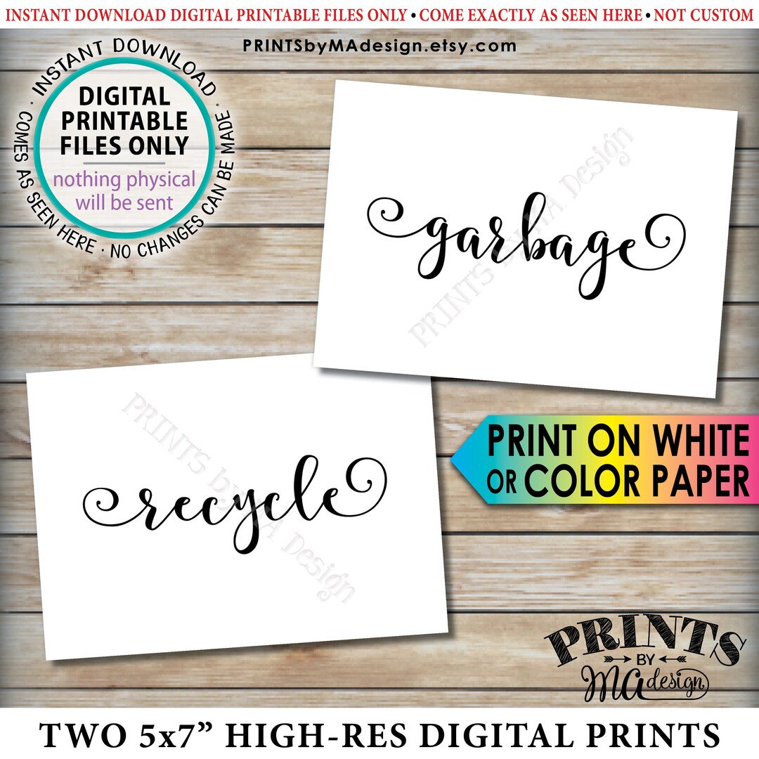 Garbage and Recyclable Signs, Trash & Recycling, Party Clean up the ...