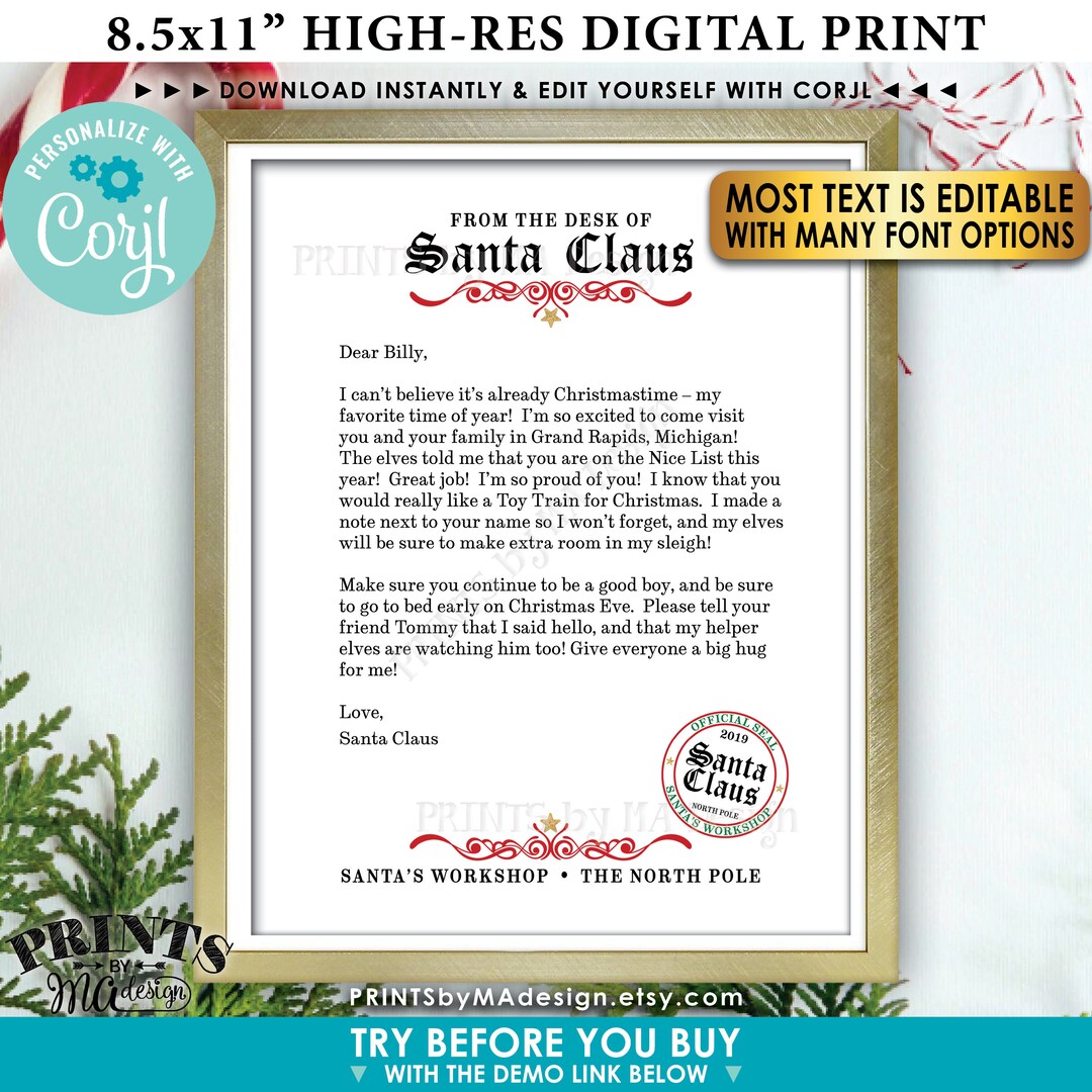 Letter From Santa Claus, Custom Santa Letter Template, Customize One ...