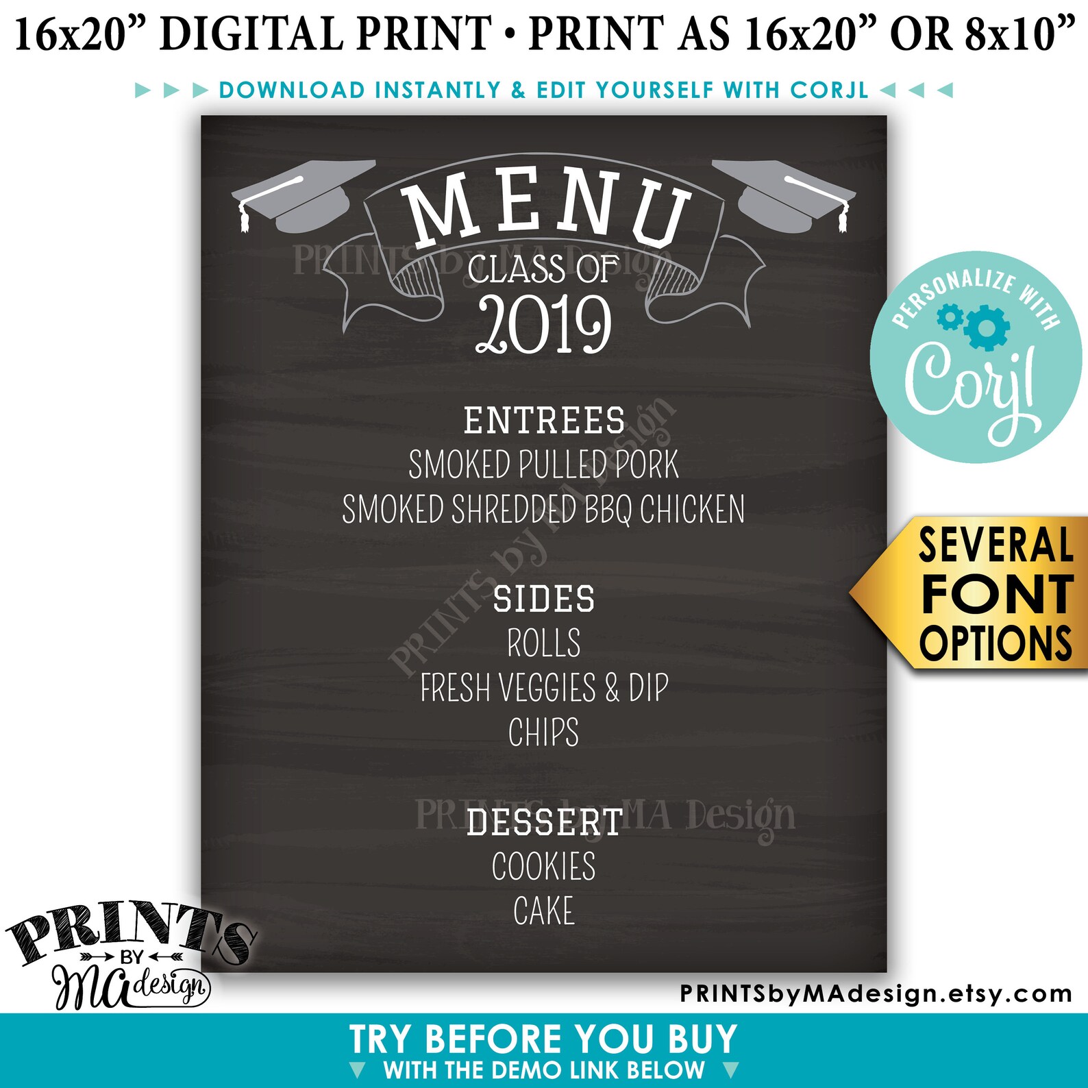 Editable Graduation Party Menu for Reunion Grad Menu Board - Etsy