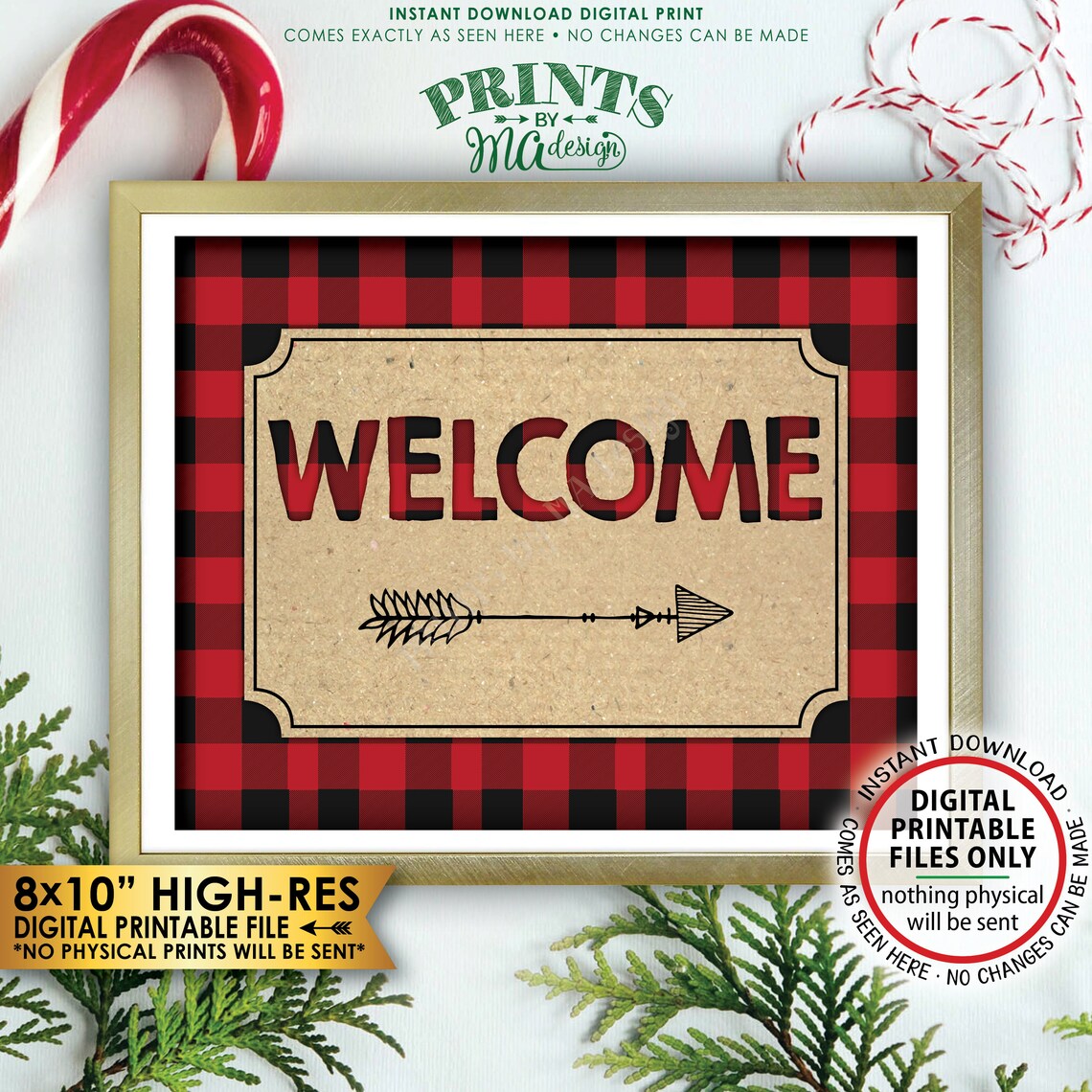 Lumberjack Welcome Sign, Welcome Christmas Party Decor, Black & Red ...