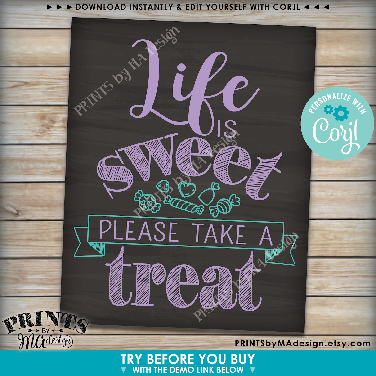 Life is Sweet Please Take a Treat Sign Candy Bar PRINTABLE - Etsy