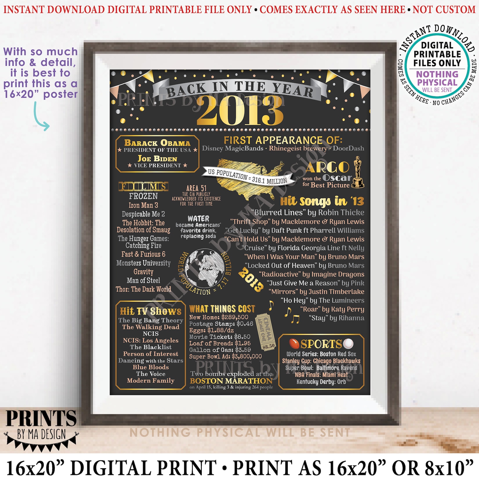 Back in the Year 2013 Poster Board, Remember 2013 Sign, Flashback to ...