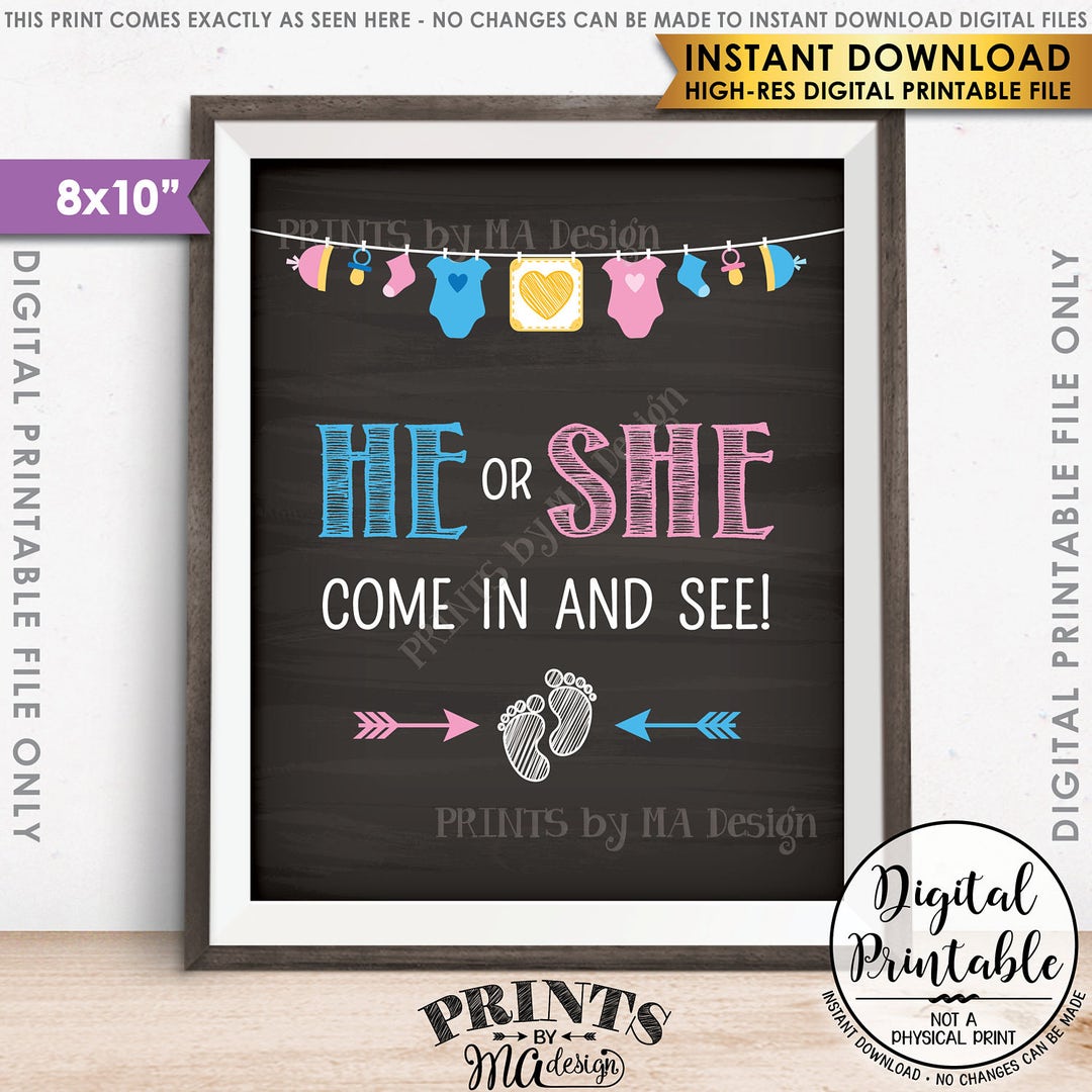 Gender Reveal Sign, He or She Come in and See Gender Reveal Party, Pink ...